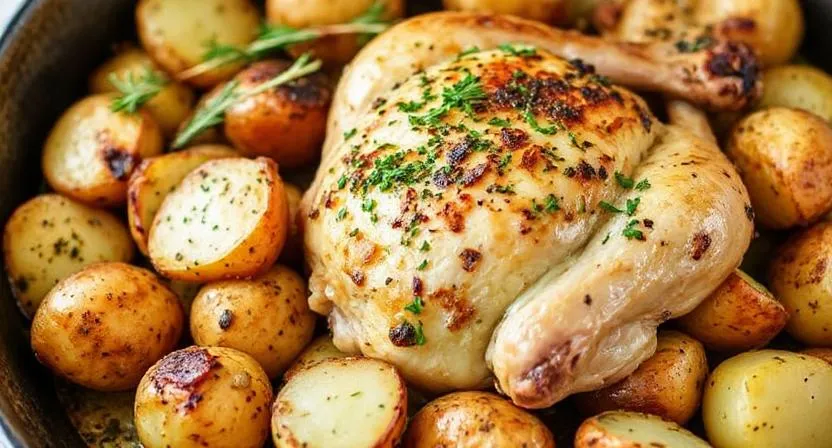 Garlic Roasted Chicken and Potatoes - Bored Pedia